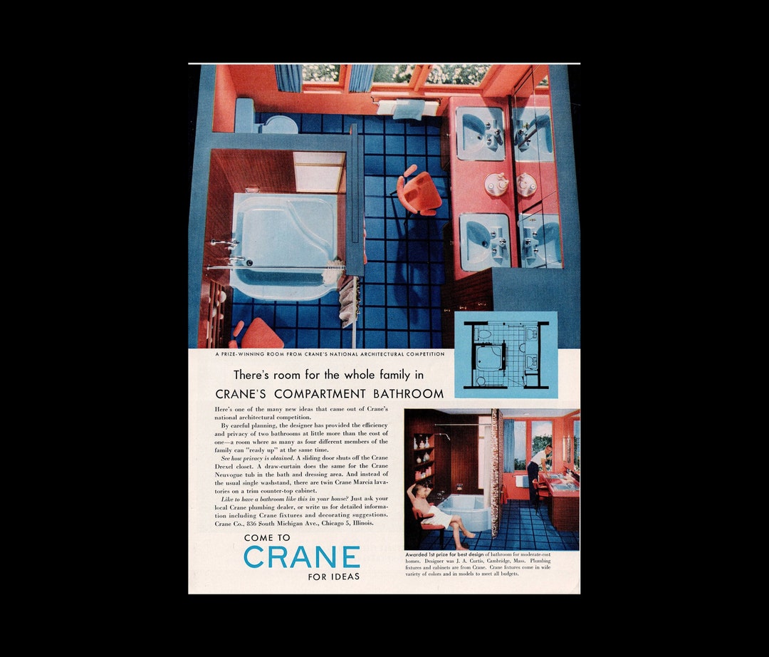 1953 Crane Bathroom "blue" Plumbing Magazine Ad - Etsy