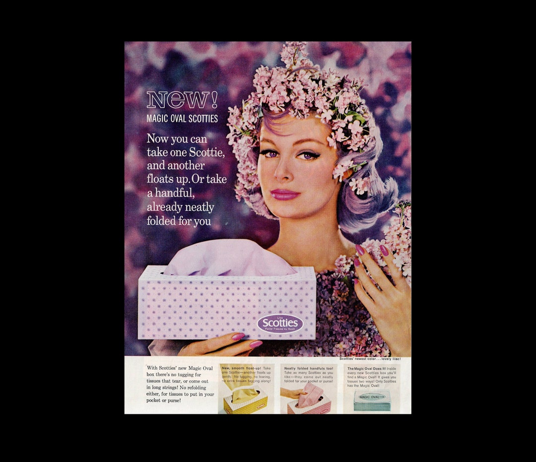 1962 Scotties Tissues Beauty Magazine Ad, Pink Lavender Lilac Flowers ...