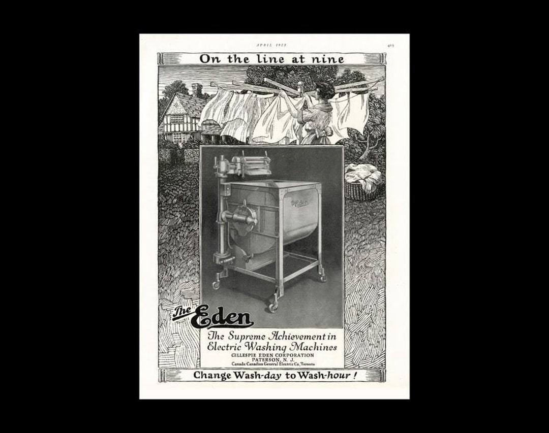 1923 Eden Washing Machine Original Magazine Ad, Laundry Room Decor - Etsy