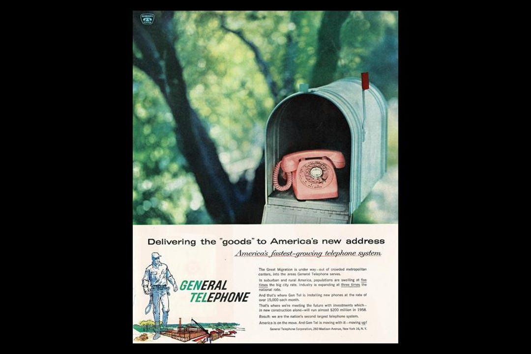 1958 General Telephone Pink Telephone Retro Magazine Ad, USPS Mailbox ...