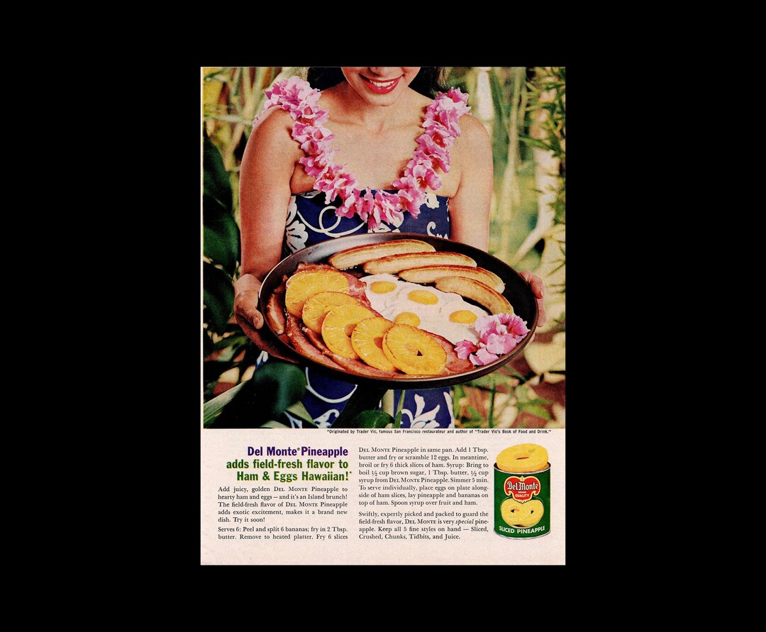 1962 Del Monte Hawaiian Pineapple Magazine Ad, Ham & Eggs, Pink Lei - Etsy