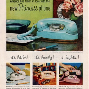1962 Princess Bell Telephone Retro Magazine Ad, Blue Decor - Etsy
