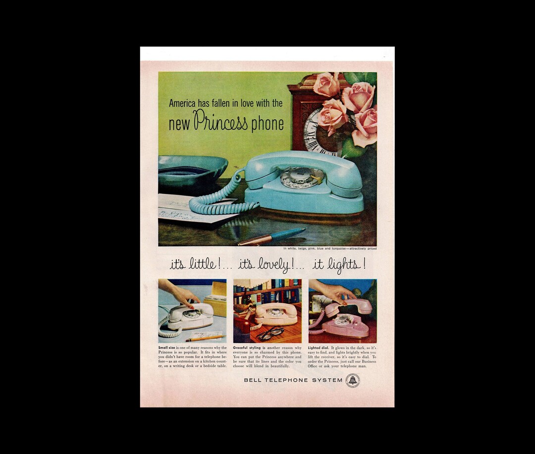 1962 Princess Bell Telephone Retro Magazine Ad, Blue Decor - Etsy