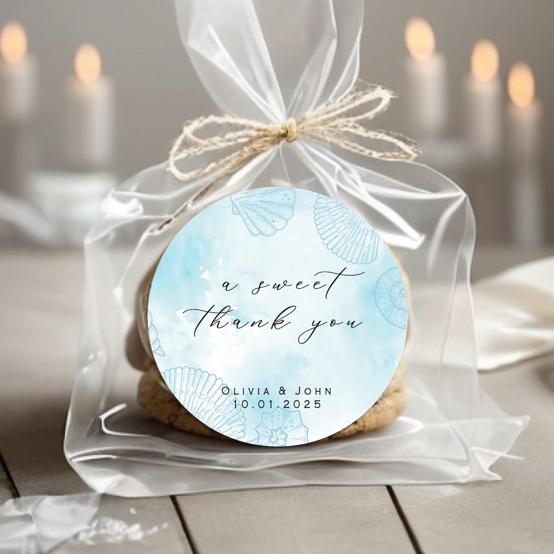 Beach Wedding Favor Stickers | Sea Shell Beach Themed Favor Tags for ...