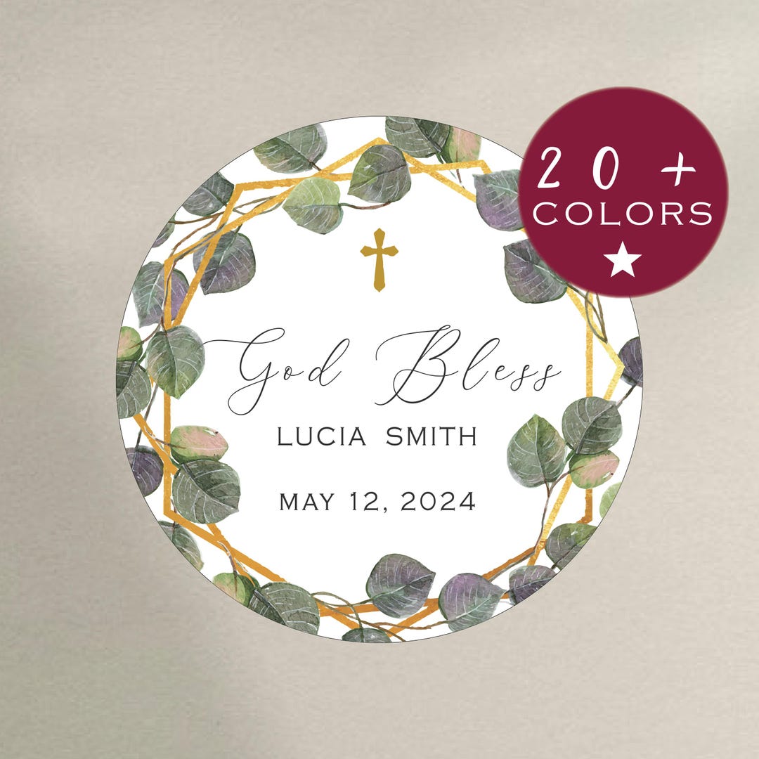 Baptism Stickers | Greenery Baptism Favor Labels | Botanical Eucalyptus ...