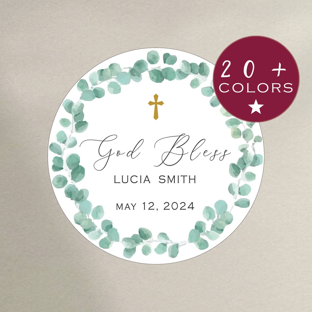 Baptism Stickers | Greenery Baptism Favor Labels | Botanical Eucalyptus ...