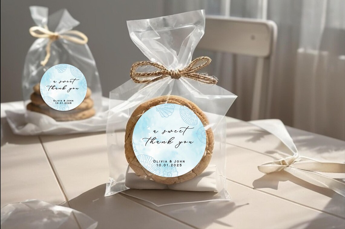 Beach Wedding Favor Stickers | Sea Shell Beach Themed Favor Tags for ...