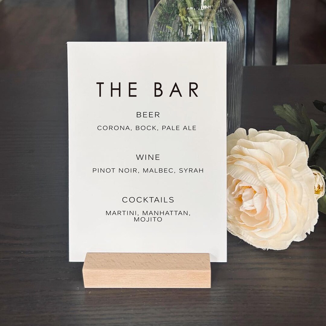 Alcoholic Beverage Sign Minimalist | Wedding the Bar Sign + Wooden ...