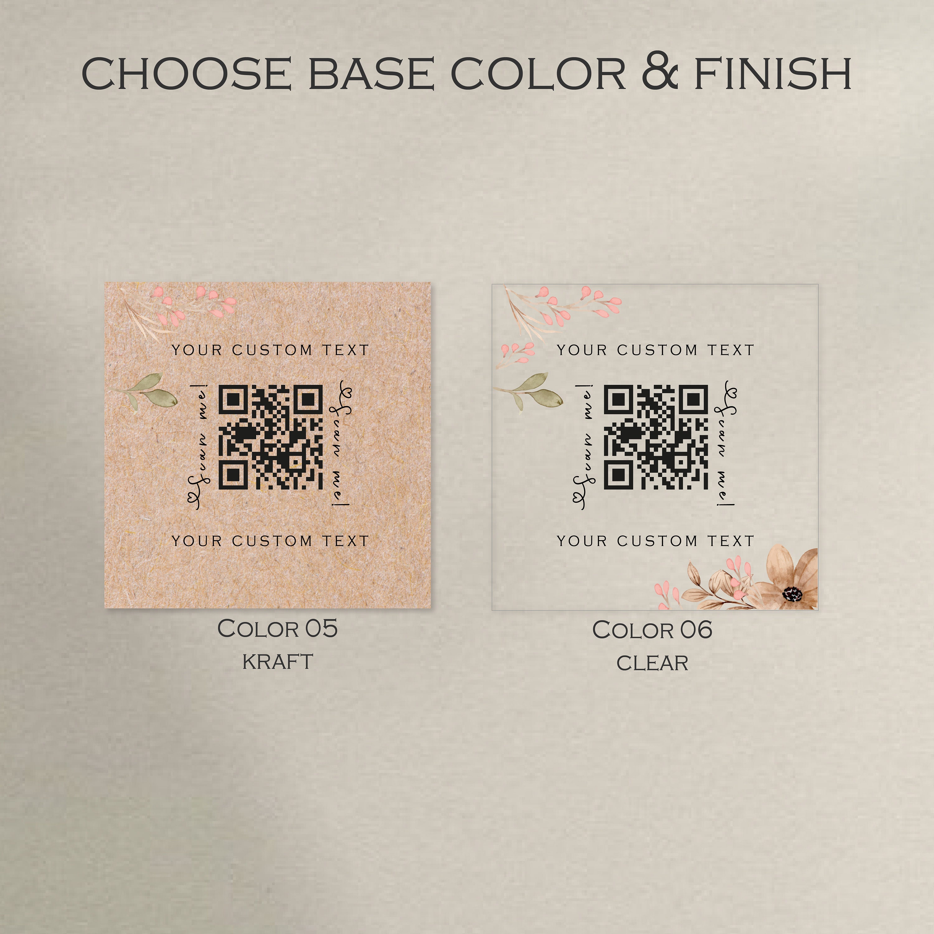 Custom QR Code Sticker Floral Custom Text Stickers - Etsy