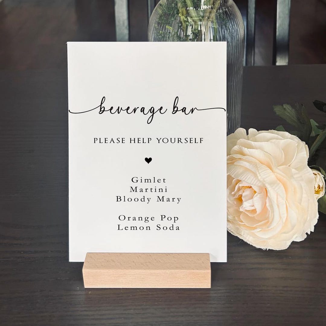Beverage Bar Sign Minimalist | Please Help Yourself Sign, Wooden Stand ...