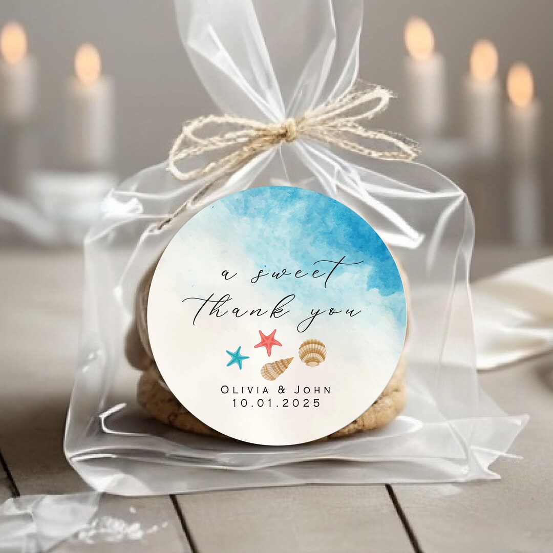 Wedding Thank You Labels | Watercolor Beach Themed Favor Stickers ...