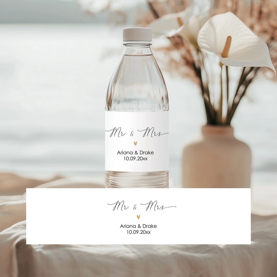 Mr and Mrs Water Bottle Label | Minimalist Wedding Stickers Rectangles ...