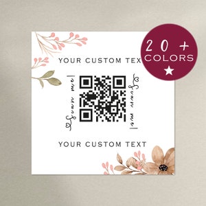 Custom QR Code Sticker - Floral | Custom Text Stickers | Business ...