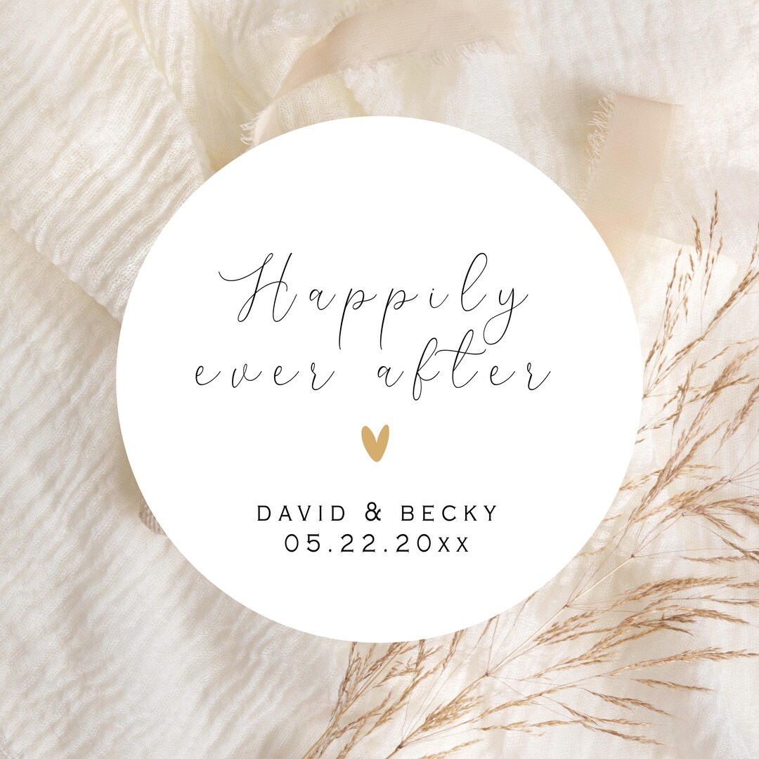 Wedding Happily Ever After Sticker | Round Favor Labels | Personalized ...