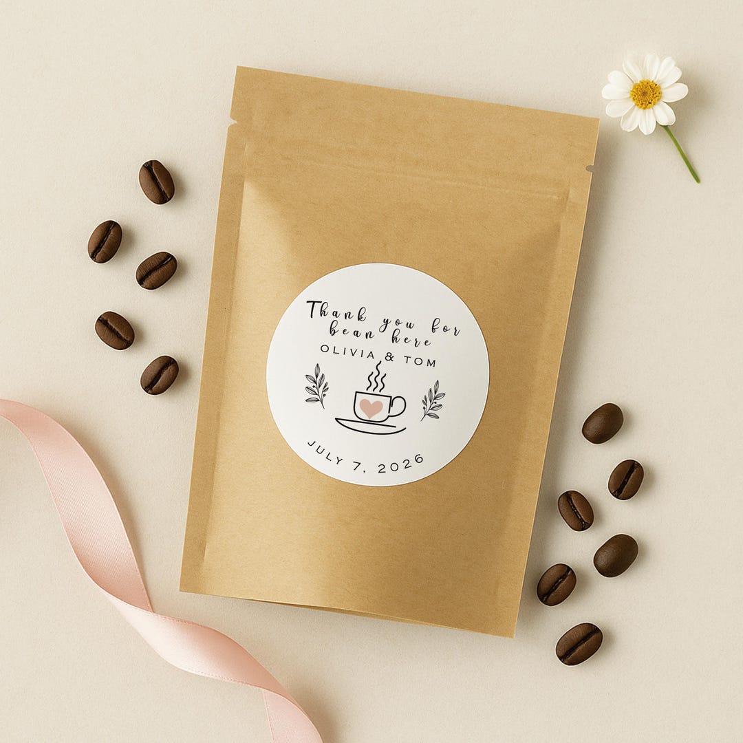 Wedding Coffee Favor Stickers | Thanks for Bean Part of Our Day ...