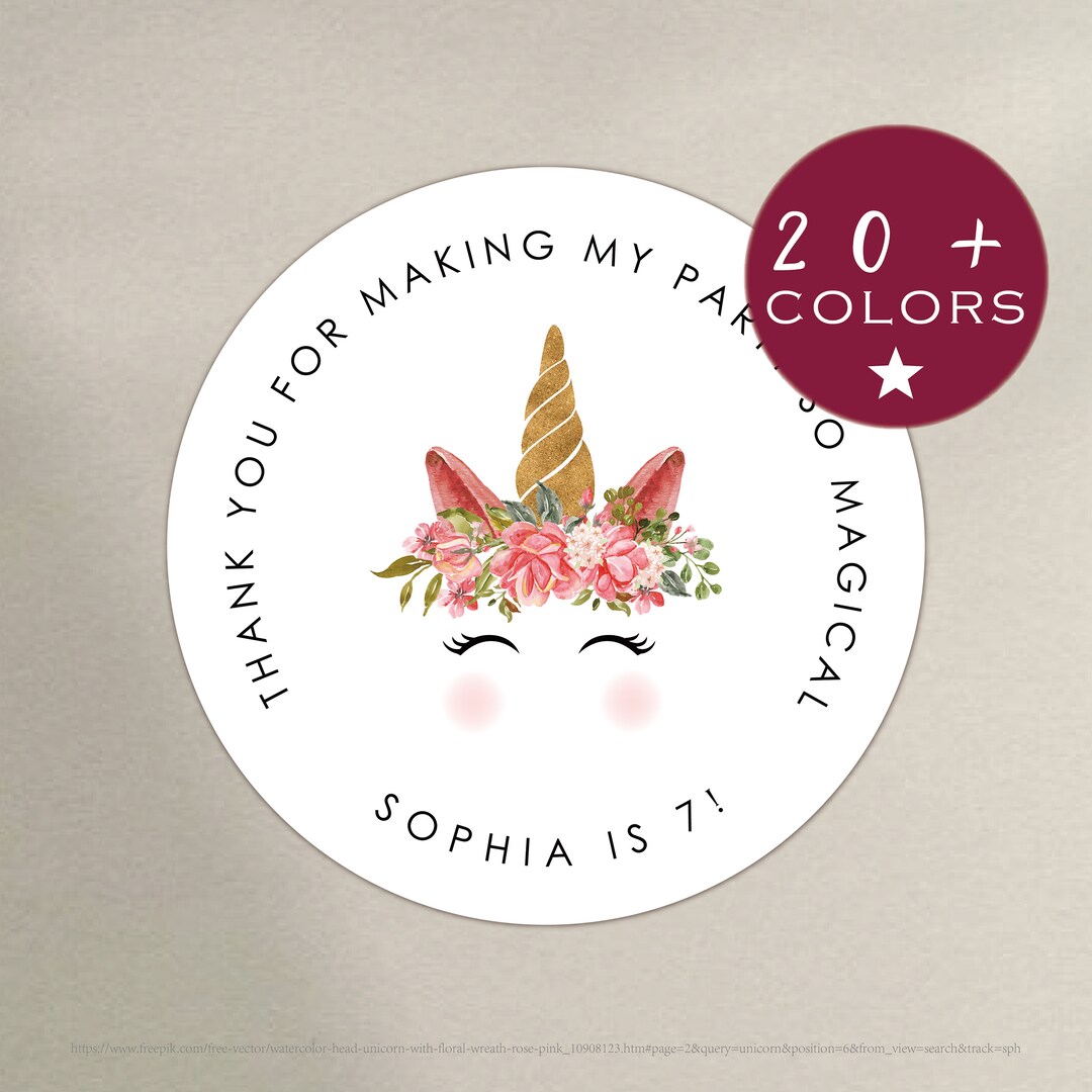 Unicorn Birthday Thank You Sticker | Unicorn Party Label | Magical ...