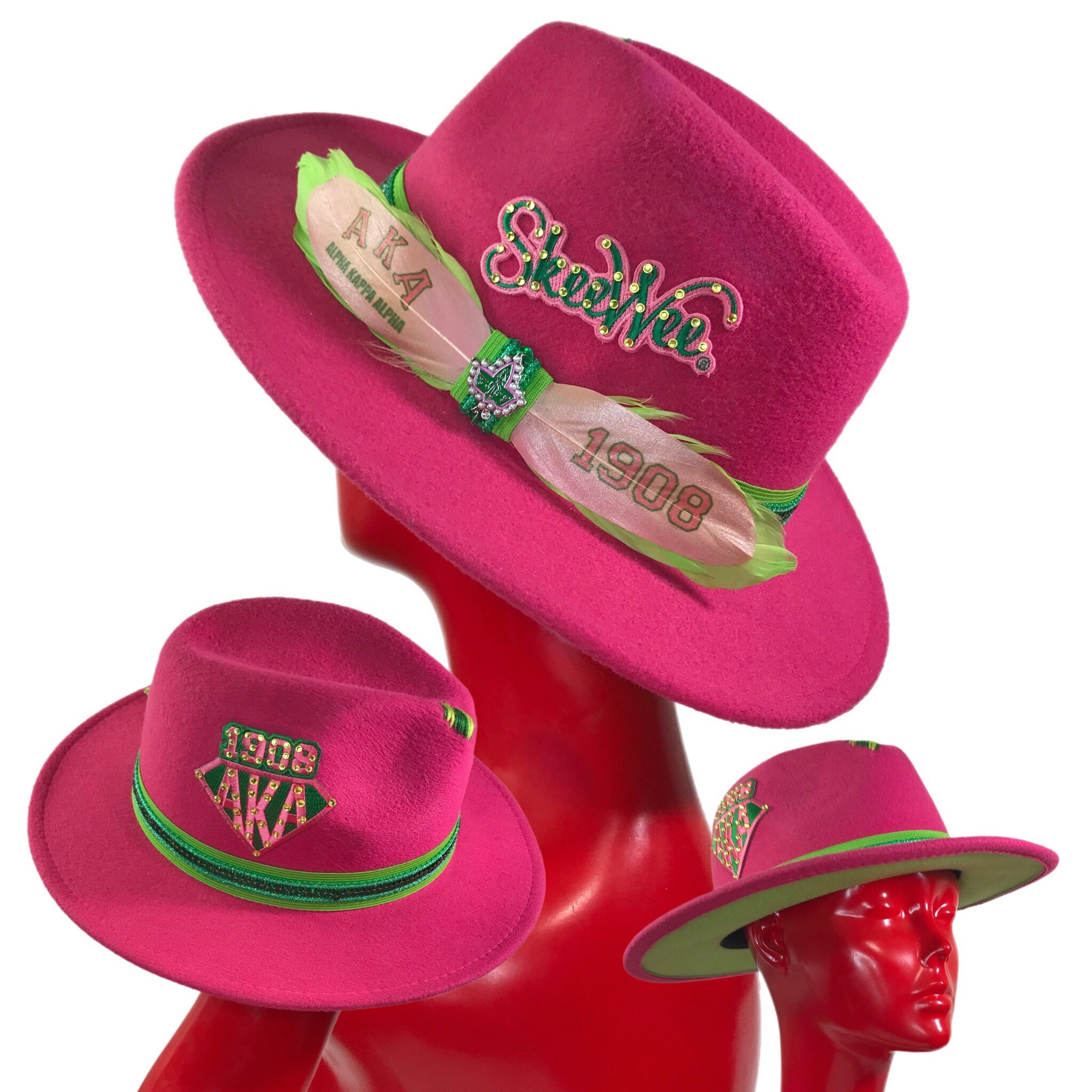 AKA Skee Wee 1908 Custom Pink / Neon Green Brim Painted - Etsy