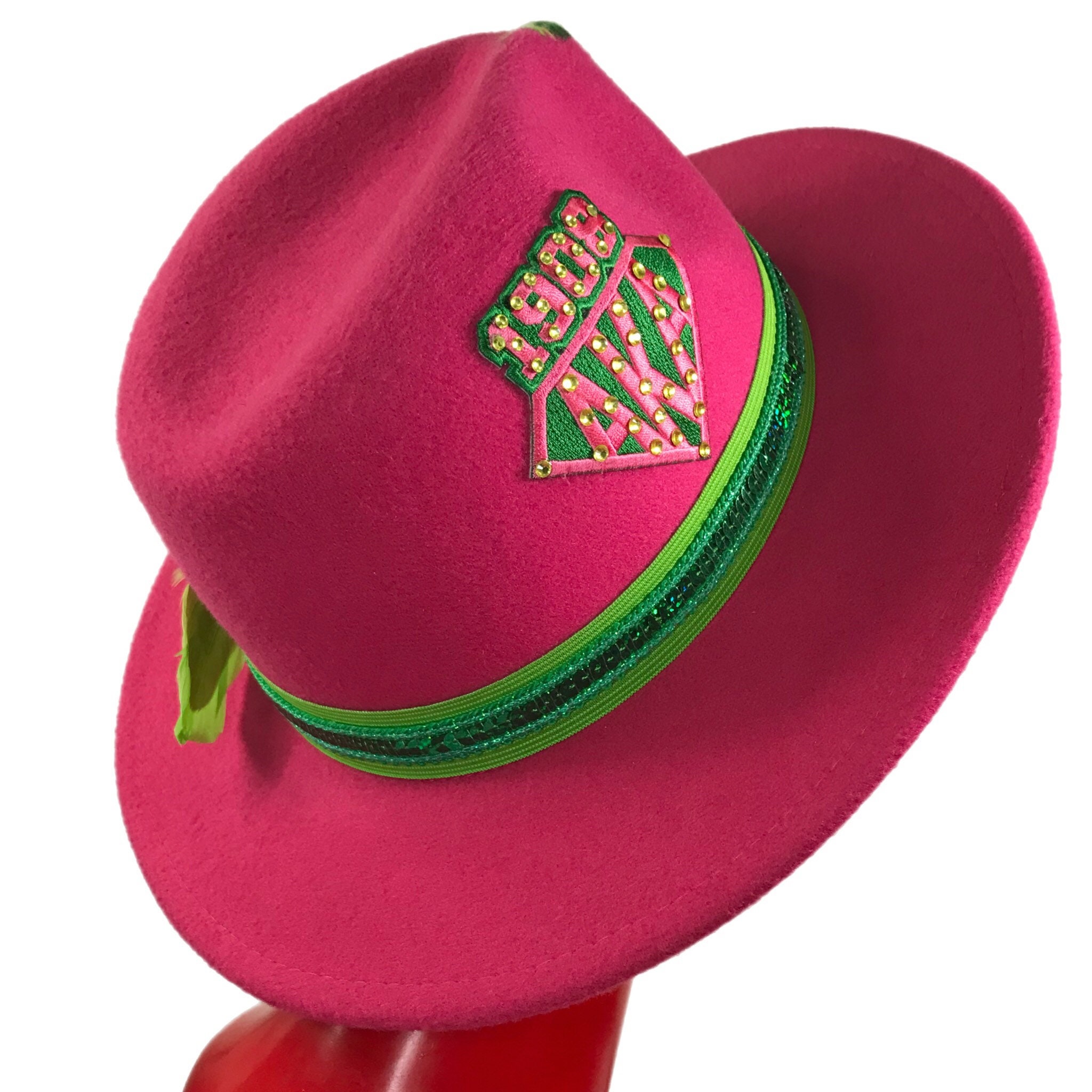 AKA Skee Wee 1908 Custom Pink / Neon Green Brim Painted - Etsy