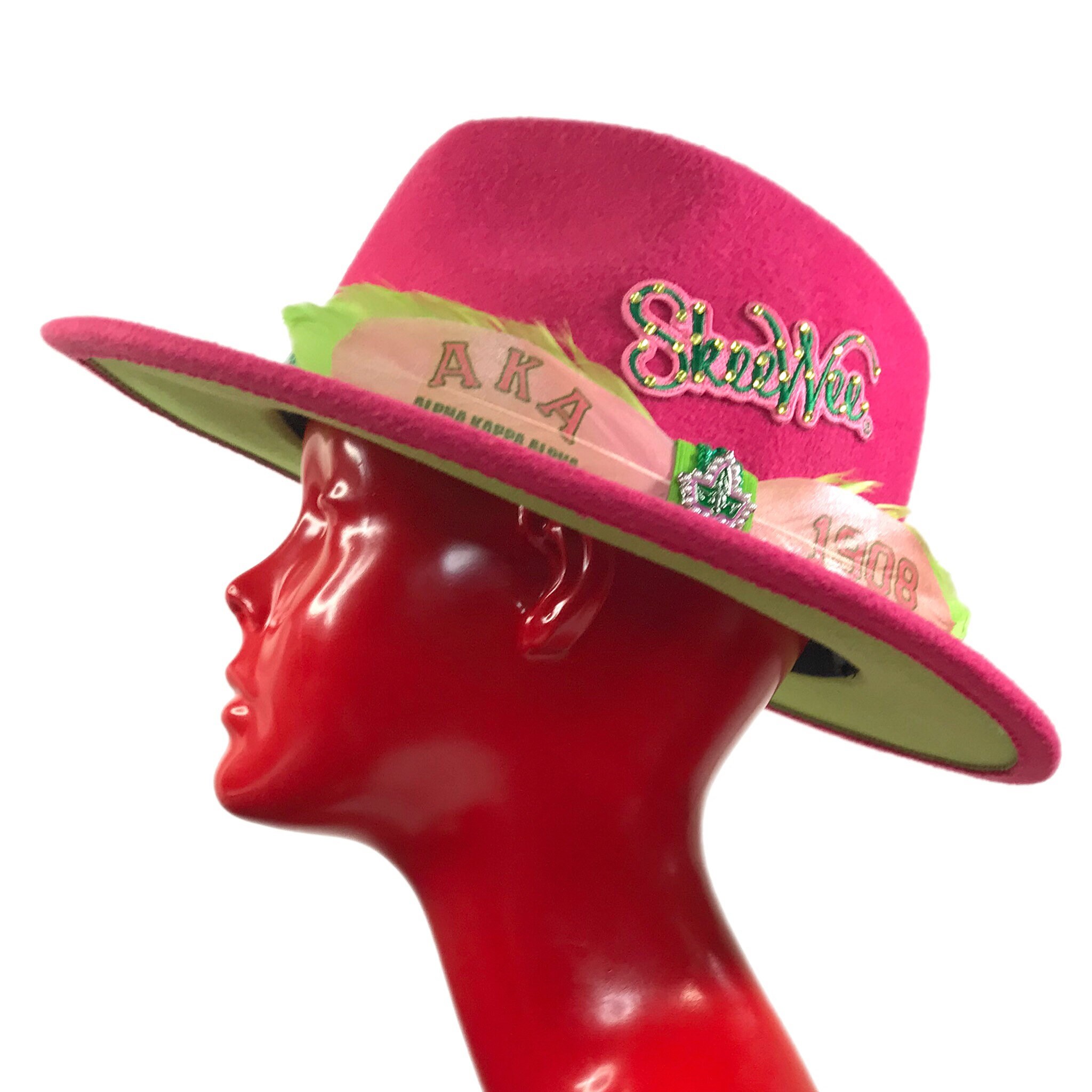 AKA Skee Wee 1908 Custom Pink / Neon Green Brim Painted - Etsy