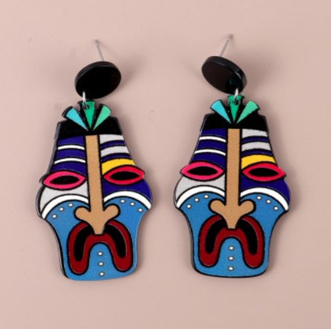Colorful Culture Tribe Tribal Mask Face Acrylic Drop Earrings - Etsy