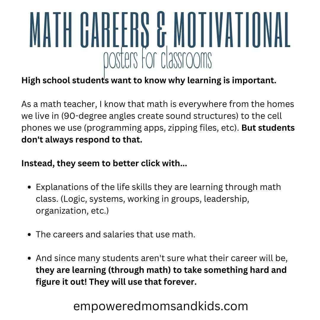 Careers That Use Math Posters for High School and Middle School ...