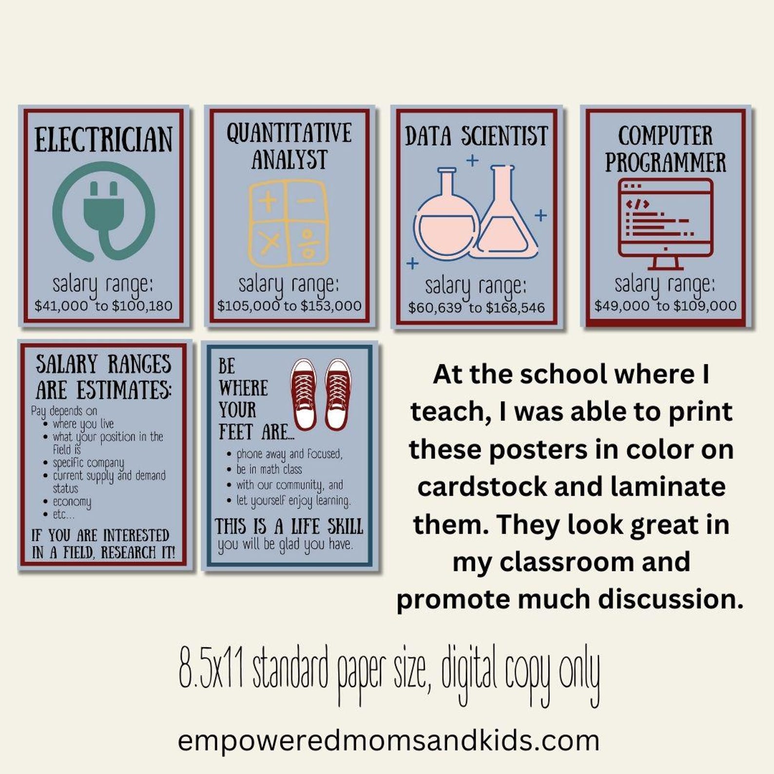 Math Careers Classroom Posters: High School & Middle School (digital ...