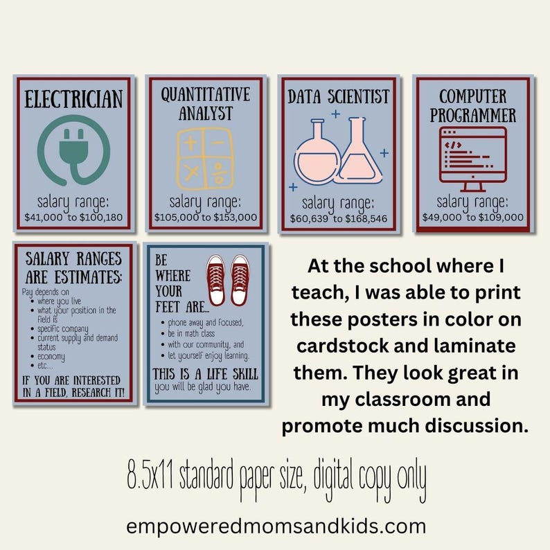 Math Careers Classroom Posters: High School & Middle School (digital ...