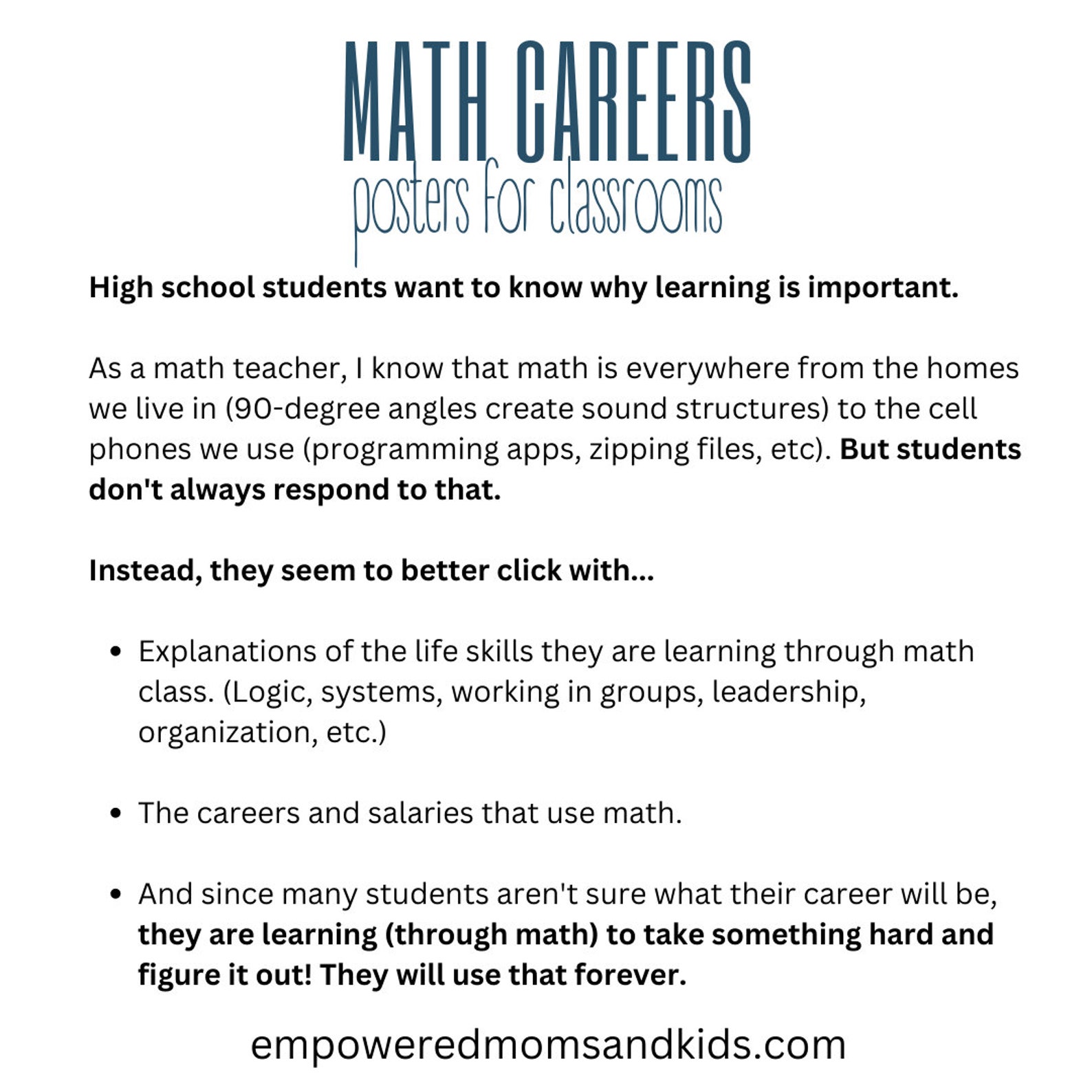 Careers That Use Math Posters for High School and Middle School ...