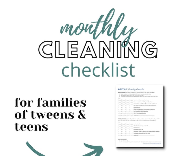 Monthly Family Cleaning Checklist for Moms of Tweens/teens - Etsy