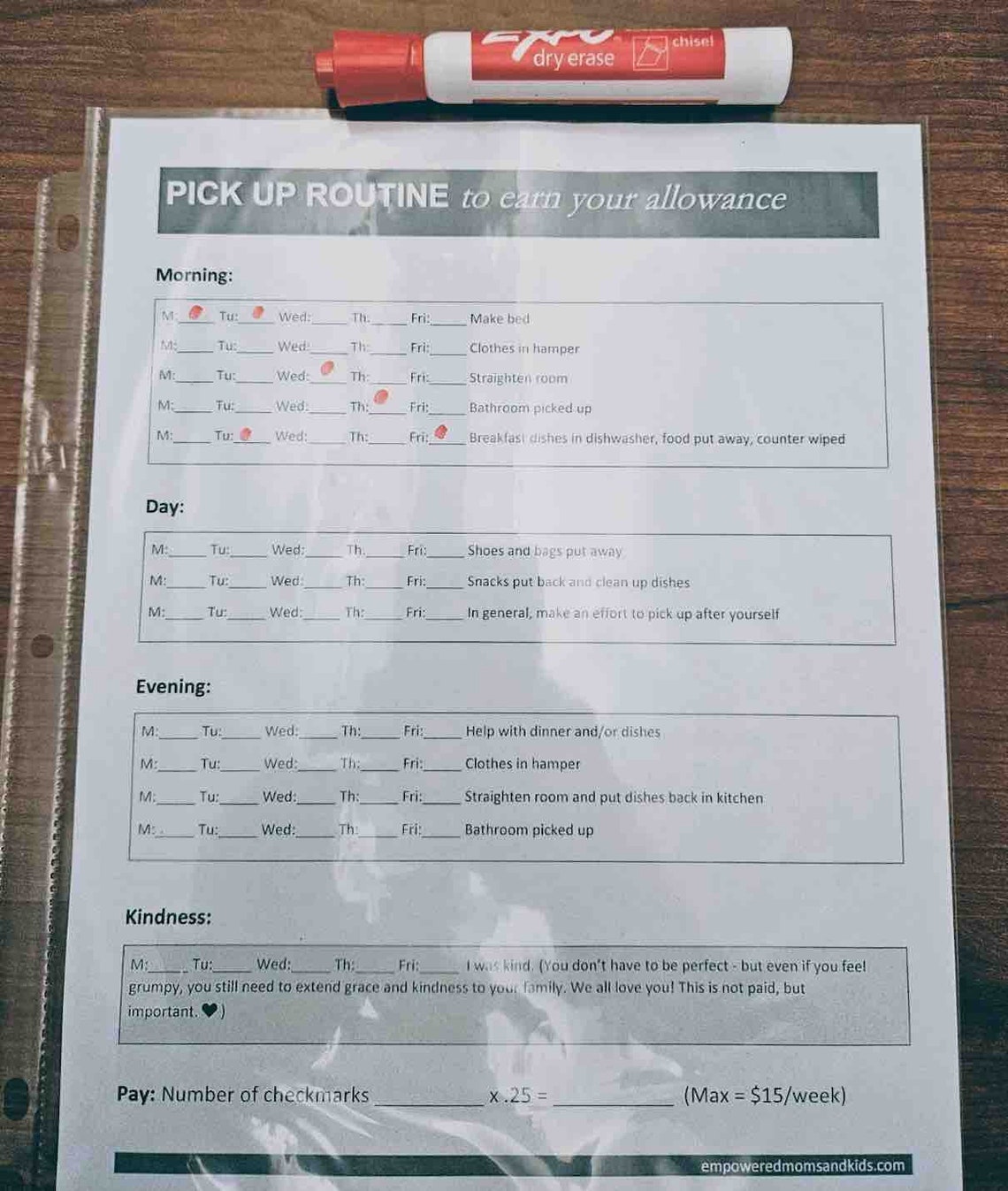 Pick up Routine for Weekly Allowance, Chore Chart, Middle School, Teens ...