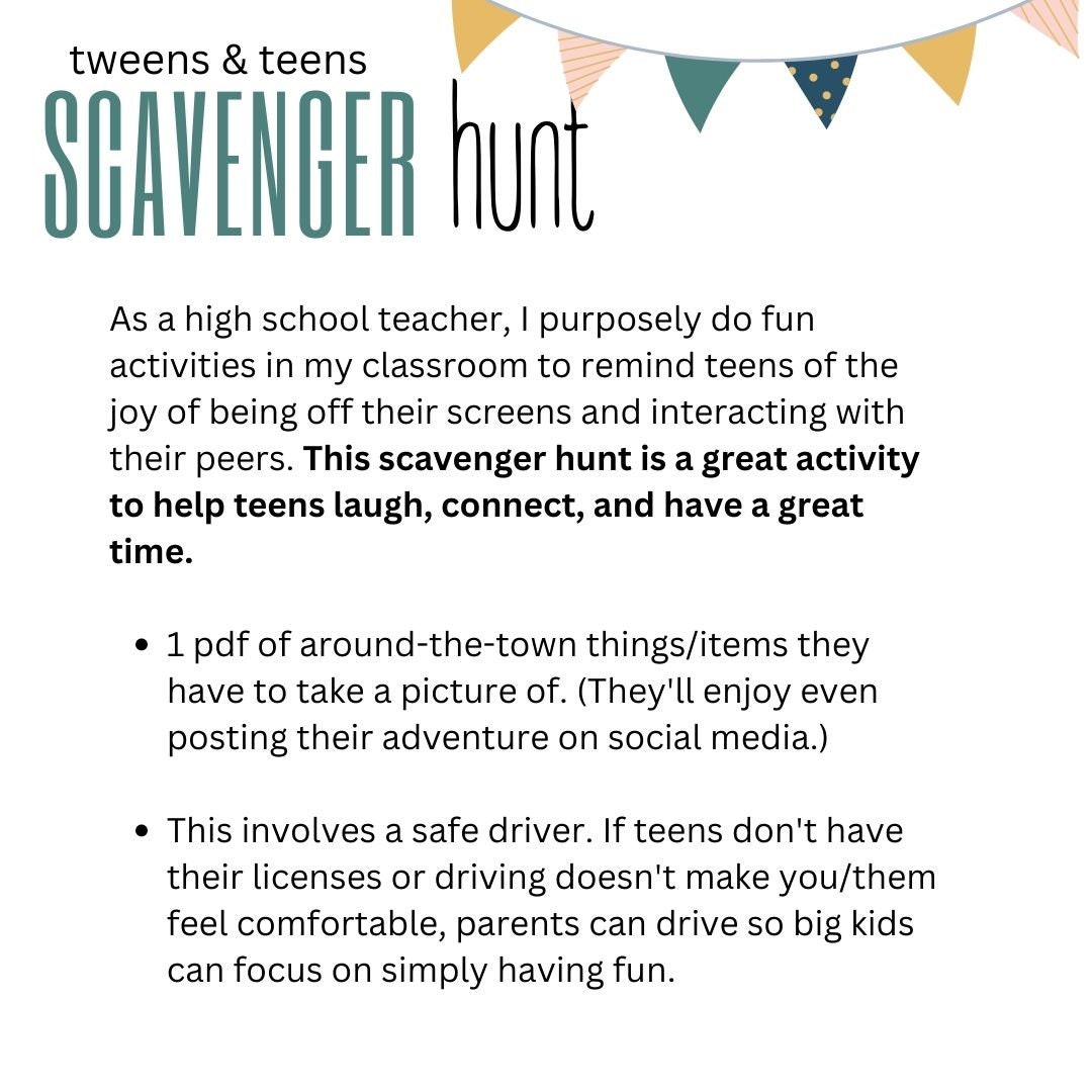 Scavenger Hunt for Tweens, Teens and College-age Kids, Family Games and ...