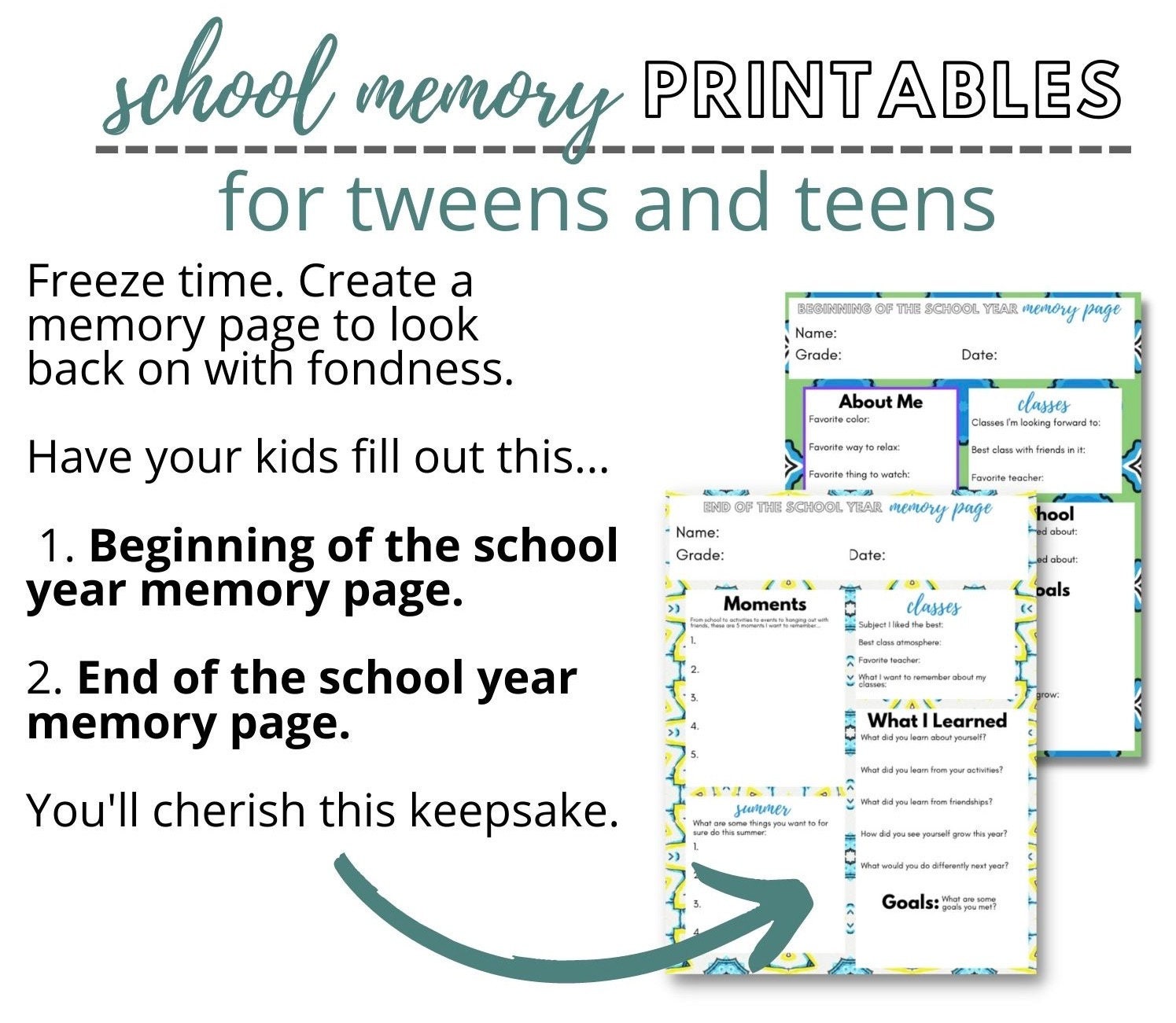 School Memory Printables for Families of Tweens and Teens - Etsy