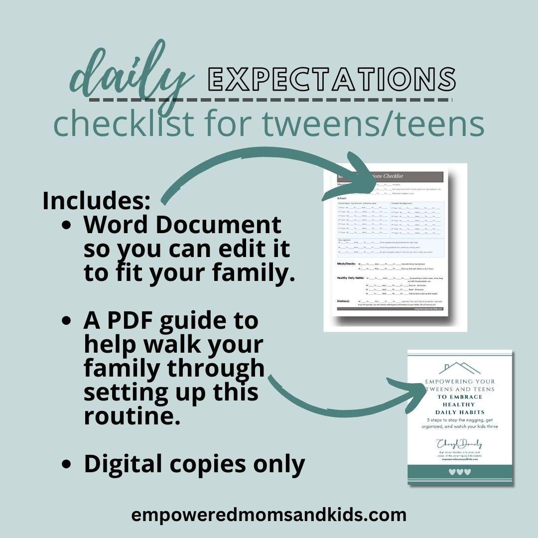 Daily Expectations Checklist: Motivate Your Tweens and Teens - Etsy