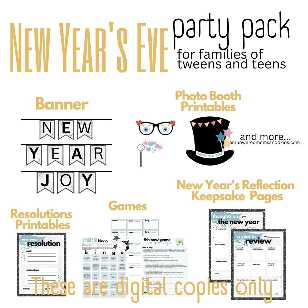 New Year's Eve Party Pack Printables: Banner, Photo Booth Printables ...