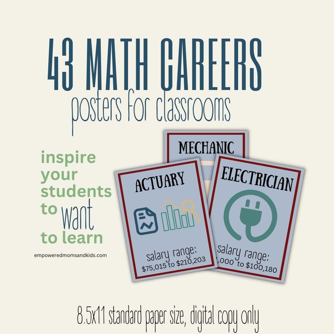 Careers That Use Math Posters for High School and Middle School ...