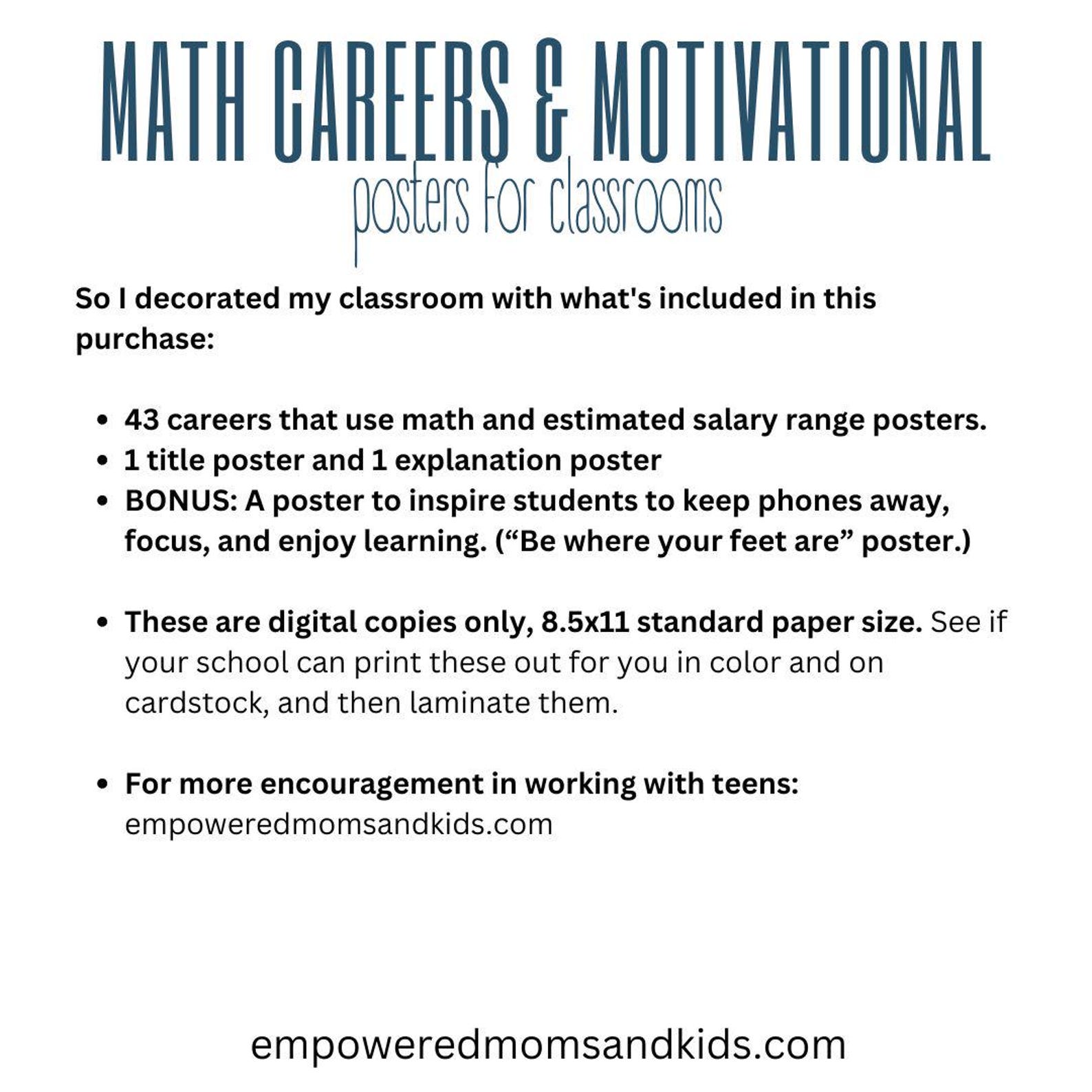 Careers That Use Math Posters for High School and Middle School ...