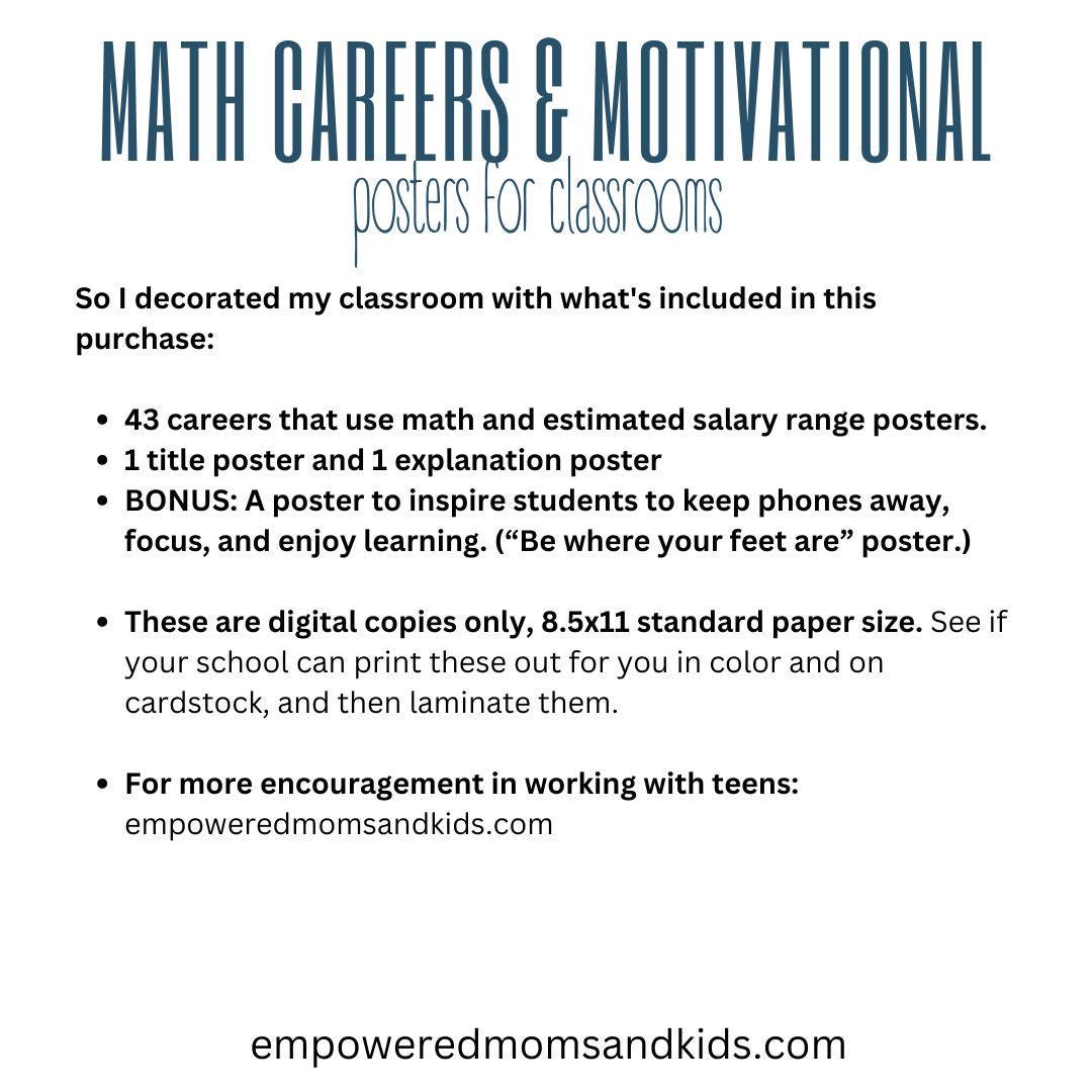 Careers That Use Math Posters for High School and Middle School ...