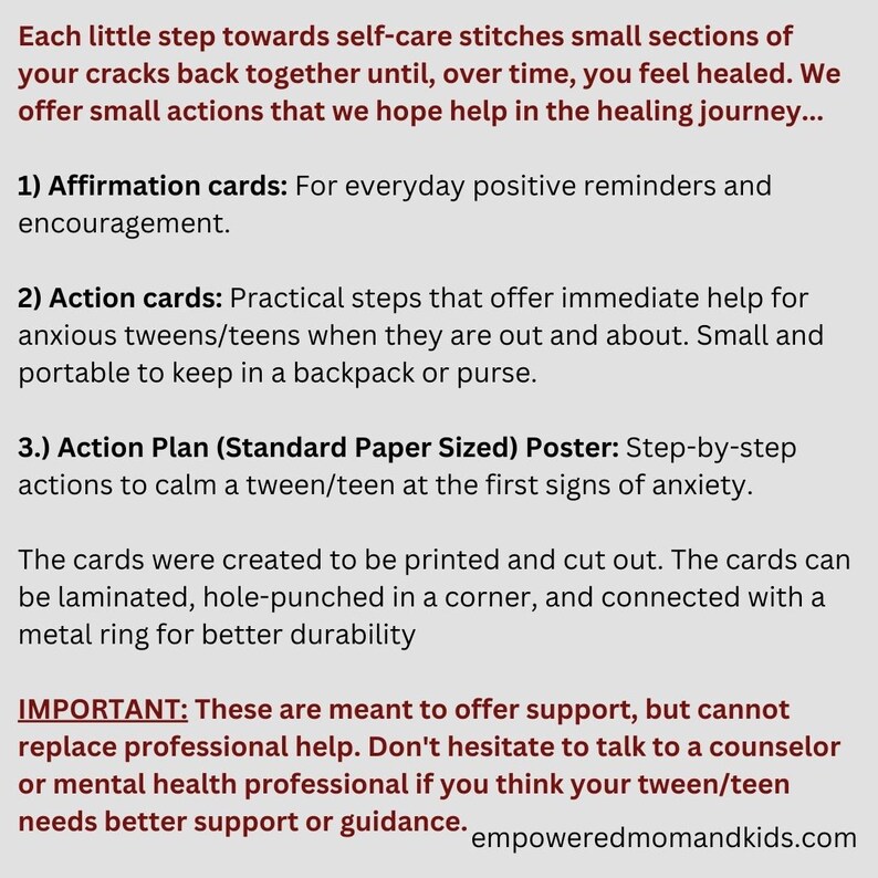 Affirmation Cards, Action Cards, Action Steps Poster for Tweens and ...