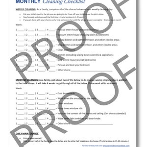 Monthly Family Cleaning Checklist (for Moms of Tweens/teens) - Etsy