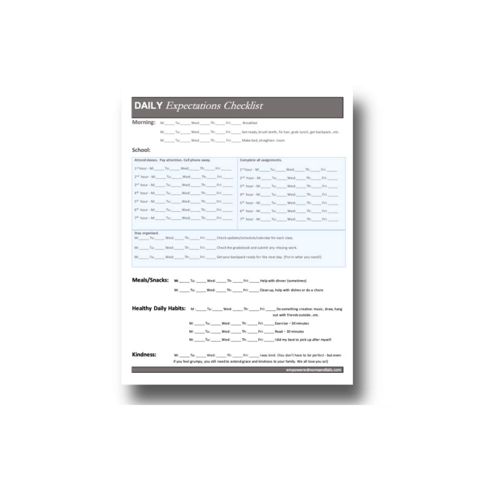 Daily Expectations Checklist: Motivate Your Tweens and Teens - Etsy