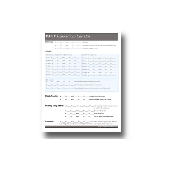 Daily Expectations Checklist: Motivate Your Tweens and Teens | Etsy