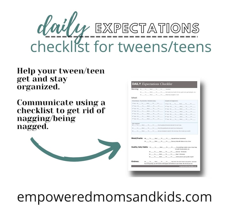 Daily Expectations Checklist: Motivate Your Tweens and Teens - Etsy