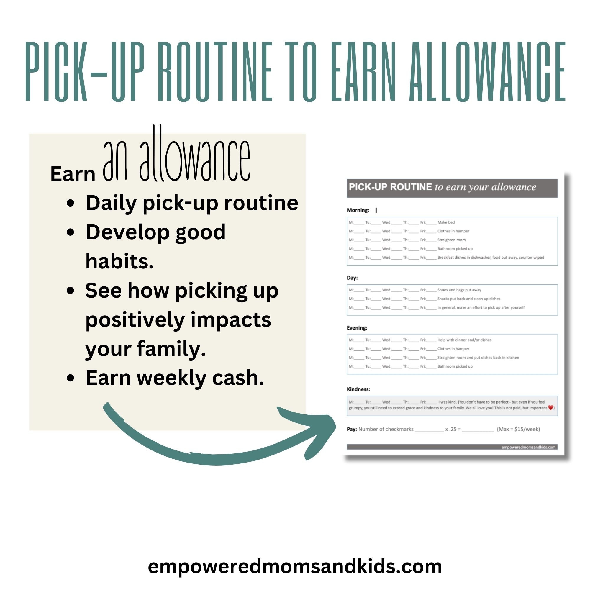 Pick up Routine for Weekly Allowance, Chore Chart, Middle School, Teens ...
