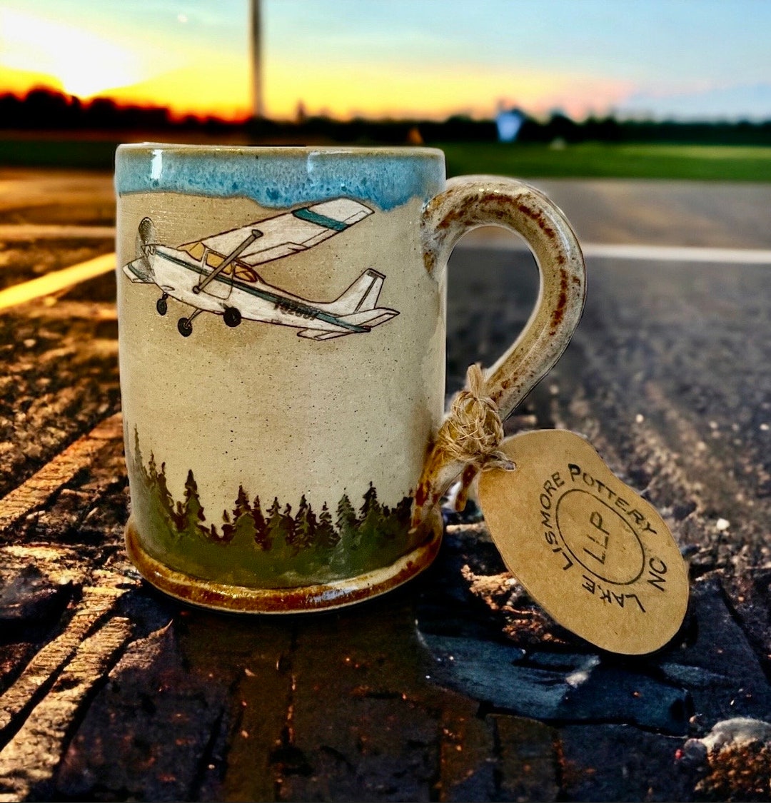 Handmade Cessna Airplane Pottery Mug, Evergreen Tree Design - Etsy