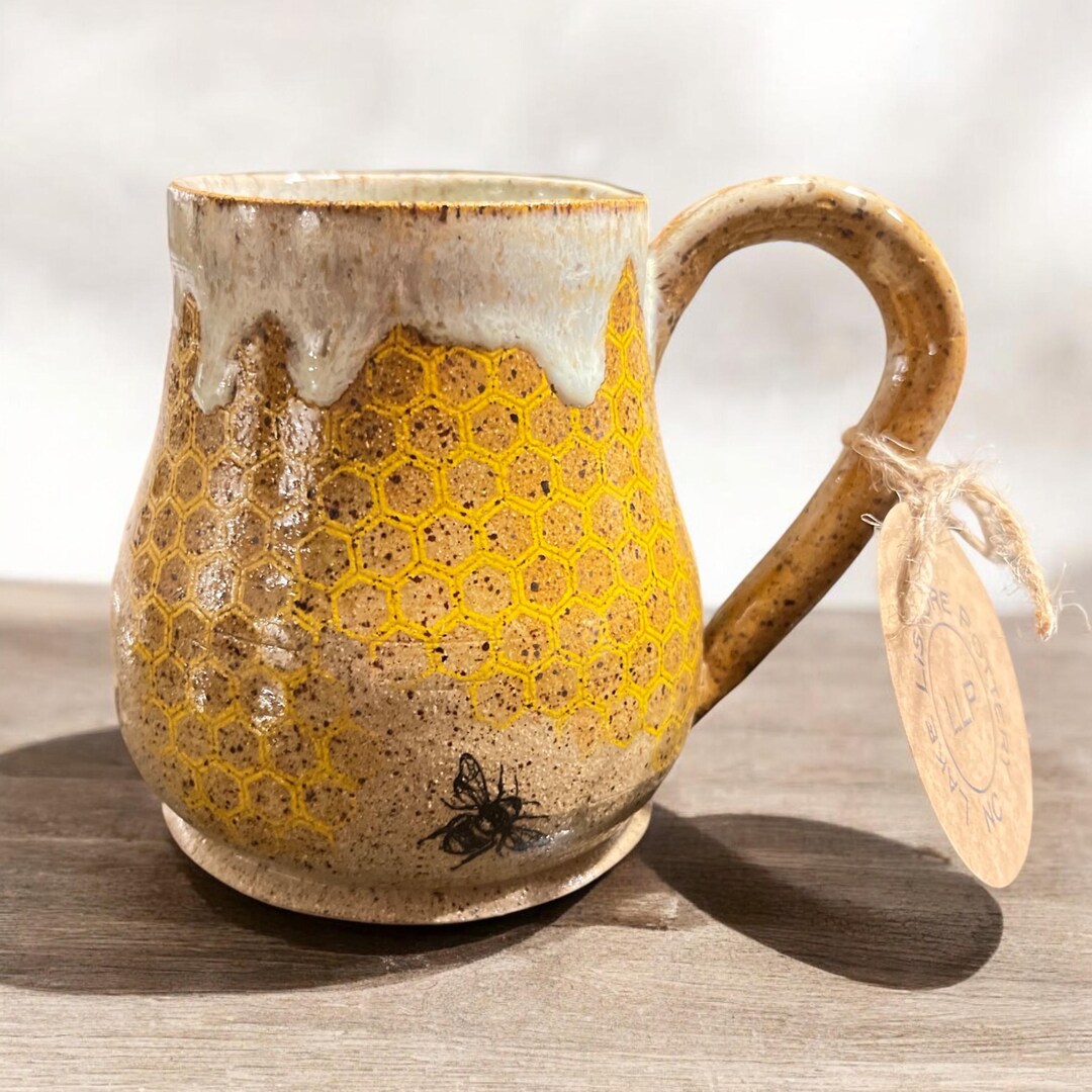 Honey Bee Drippy “bellied” Honeycomb Handmade Pottery Mug - Etsy