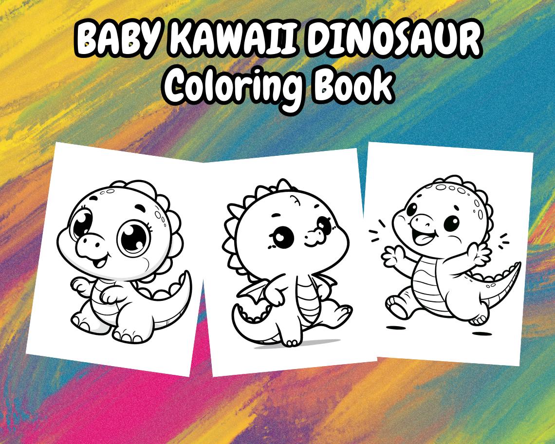 Bold and Easy Coloring Book - Cute Baby Kawaii Dinosaur, 20 Pages ...