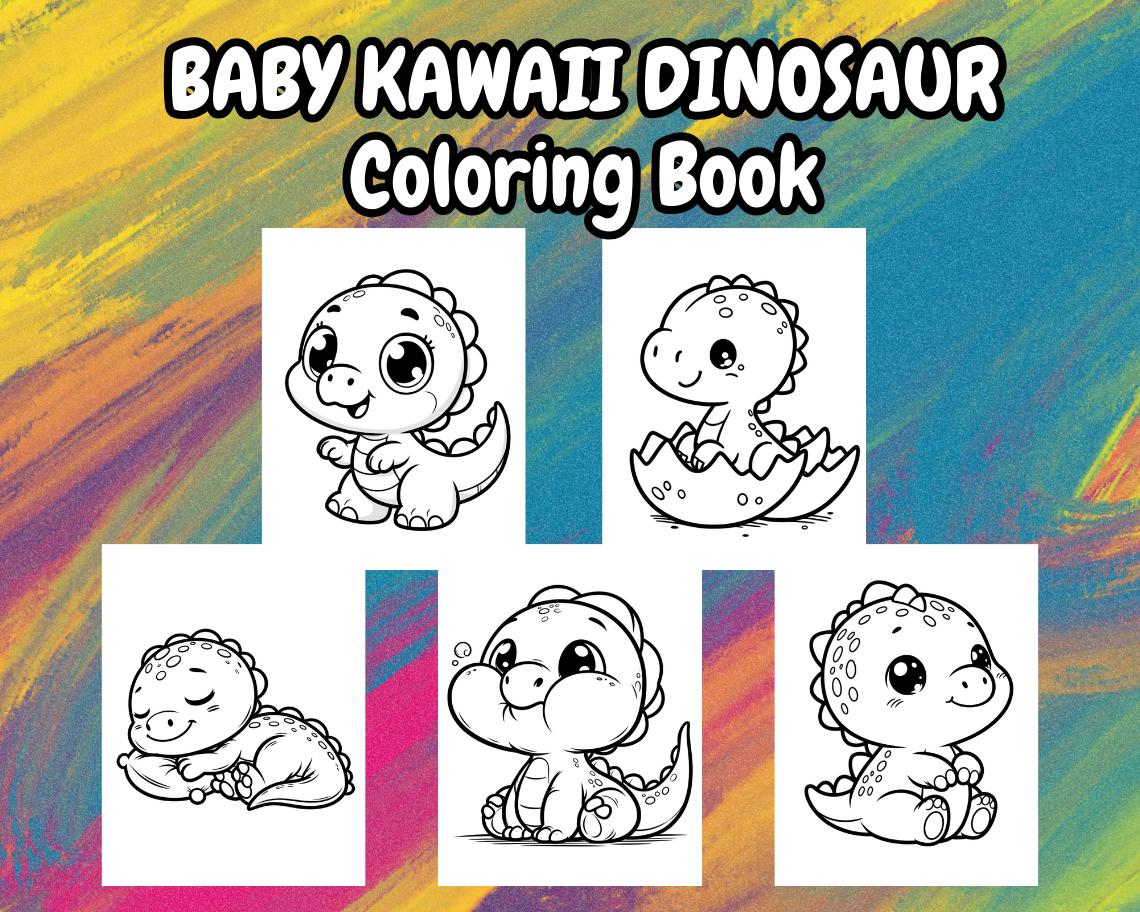 Bold and Easy Coloring Book - Cute Baby Kawaii Dinosaur, 20 Pages ...