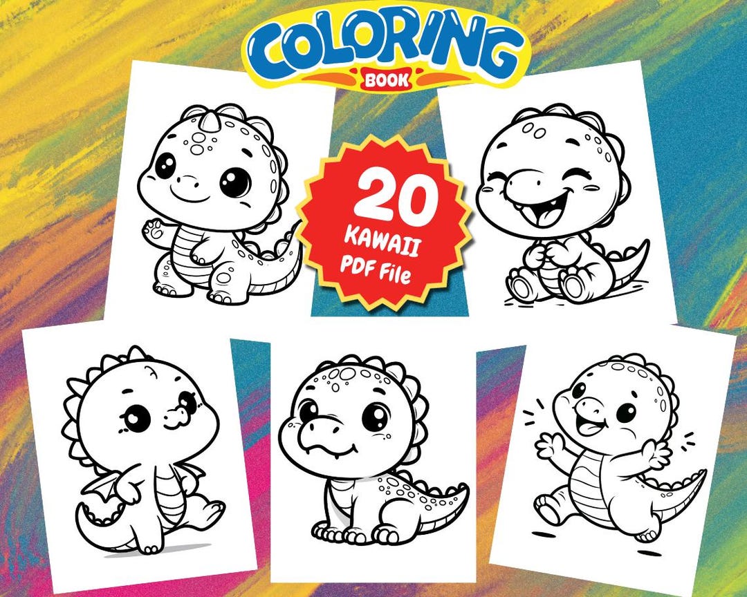 Bold and Easy Coloring Book - Cute Baby Kawaii Dinosaur, 20 Pages ...