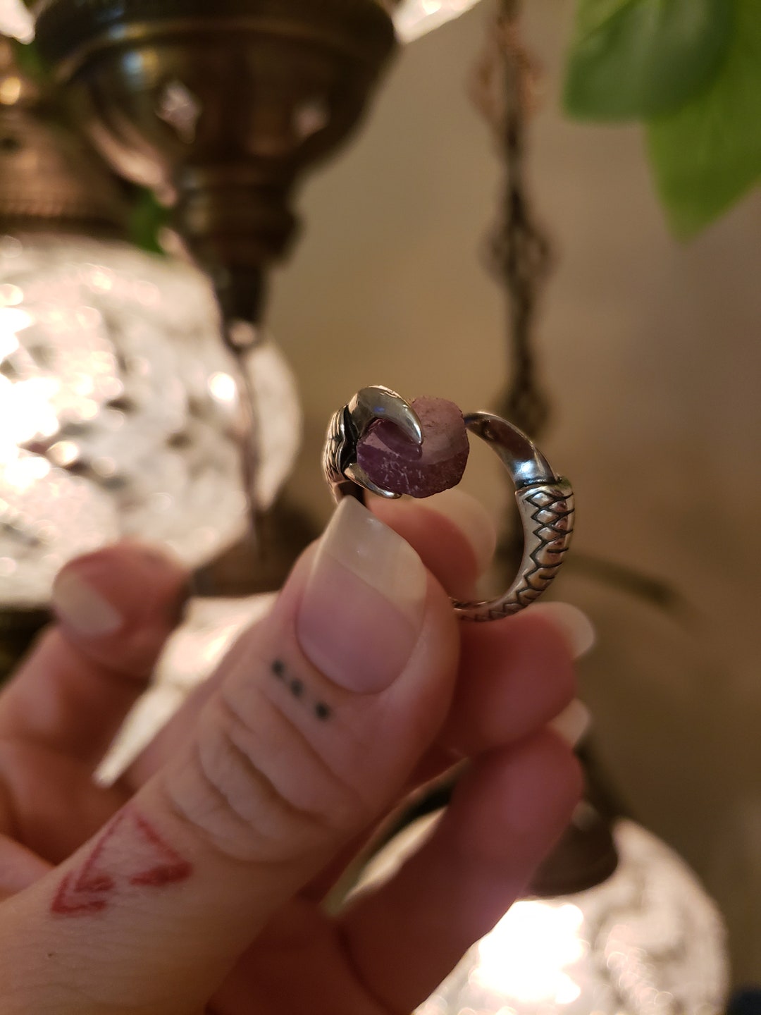 Natural Ruby Slice in Thai Silver Claw Setting. Adjustable. - Etsy