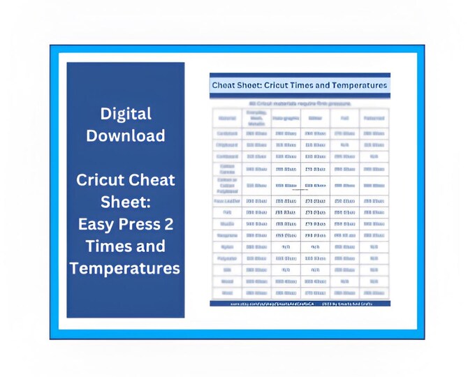 Printable Cheat Sheets for Cricut Easypress - Beginners Guide PDF ...